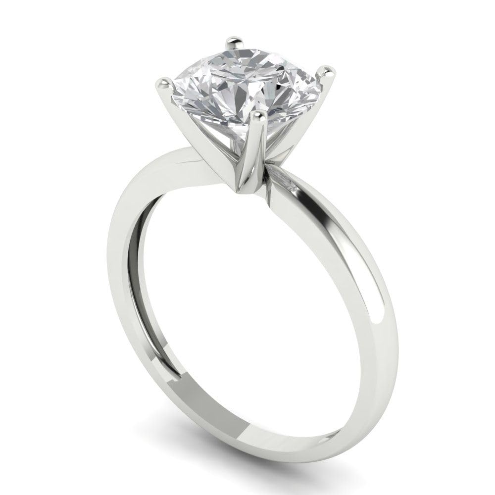 Clara Pucci 2.0 ct Round Cut Solitaire Genuine Moissanite Wedding Bridal Designer Anniversary Engagement Ring in 14k White Gold for Women