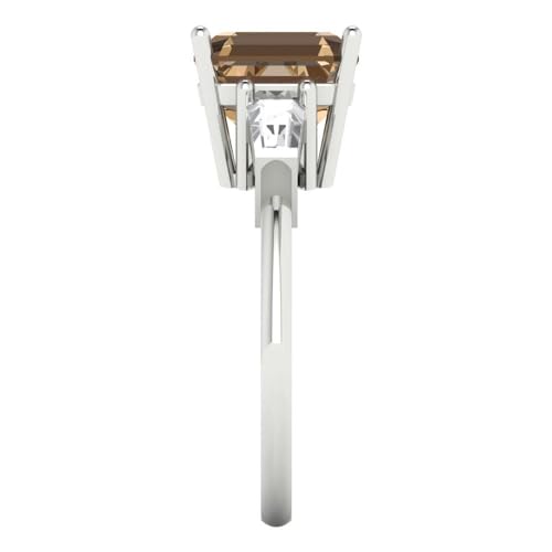 Clara Pucci 3.50ct Asscher cut 3 stone Solitaire Champagne Simulated Diamond Engagement Anniversary Bridal Ring 18K White Gold 6.25