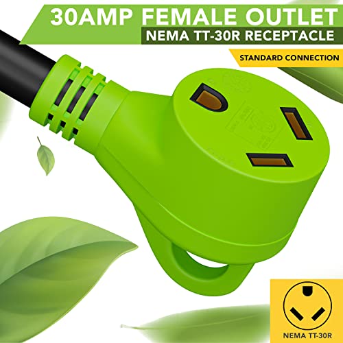 Gen RV 12" 30Amp Locking 4-Prong Male / 30Amp Standard Female Generator Adapter With Grip (4-Prong)