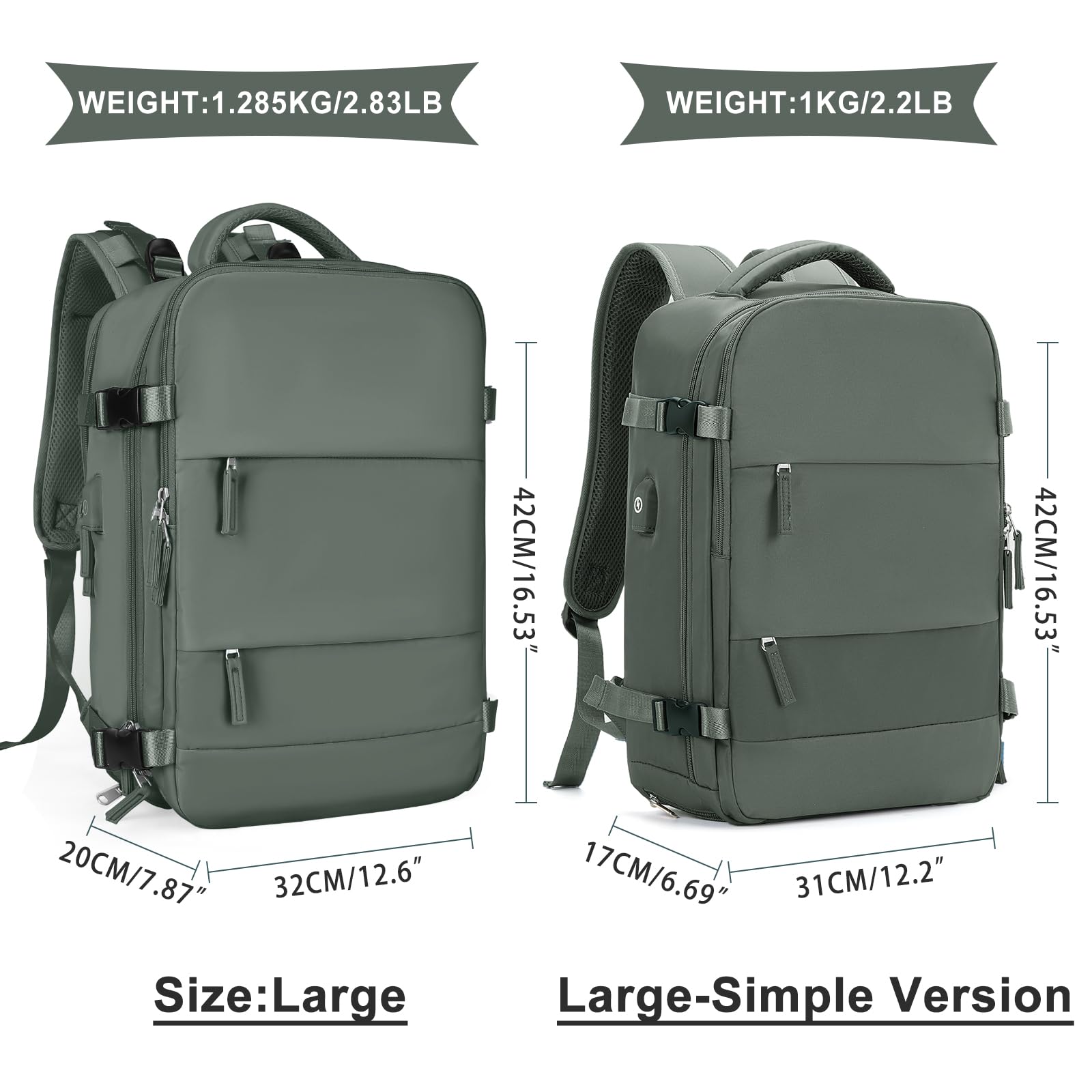 coowoz Large Travel Backpack For Women Men,Carry On Backpack,Hiking Backpack Waterproof Outdoor Sports Rucksack Casual Daypack Travel Essentials(Olive Green Minimalist)