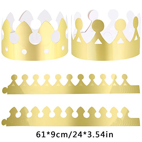 LOCOLO 30 Pieces Gold Paper Party Crowns (2 Style), Paper Crown for Birthday Party Baby Shower Photo Props