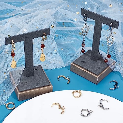 UNICRAFTALE 12pcs 2 Colors 15mm Diameter Real 24k Gold Plated 201 Stainless Steel Huggie Hoop Earring Findings with Loops Metal Leverback Round Ear Ring Clip Stud Earring Hook for Earring Making