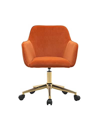 Goujxcy Swivel Office Chair Computer Task Chair with Wheels Microfiber Rolling Desk Chair with Wooden Arms and Height Adjustable Metal Base (Orange)
