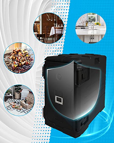 TABU 95QT End-Loading Insulated Food Pan Carrier, LLDPE Material Food Box Carrier with Double Buckles, Front Loading Portable Food Warmer with Handles (Black)