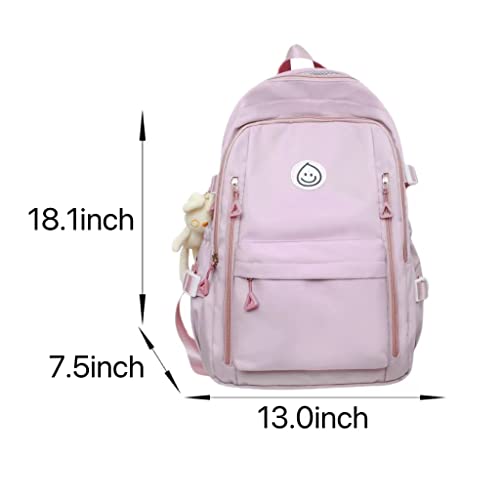 MININAI Preppy Backpack with Cute Pendant Women Smile Face Laptop Backpack Kawaii Lightweight Aesthetic College Backpack (Black,One Size)