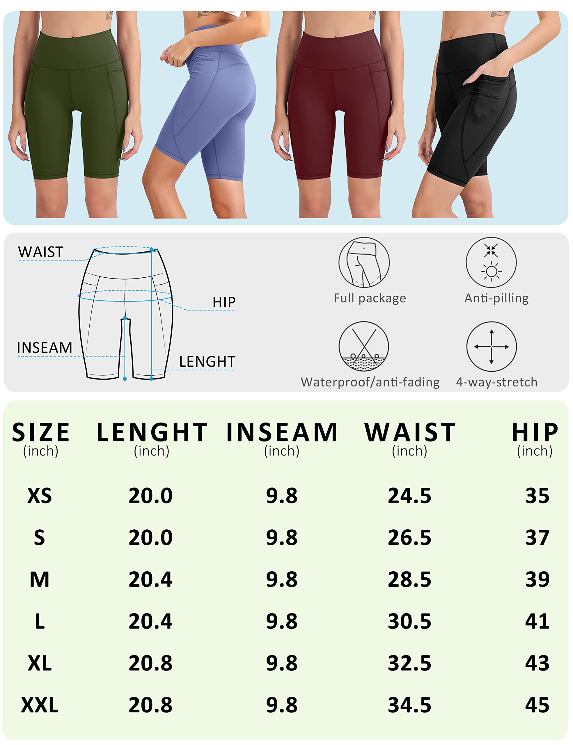 celeblink Biker Shorts for Women 9" Compression Workout Shorts Tummy Control Athletic Running Yoga Bike Shorts with Pocketsā Medium Black