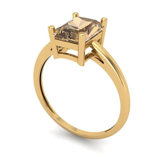 Clara Pucci 2.0ct Emerald Cut Solitaire Champagne Simulated Diamond 4 Prong Engagement Bridal Anniversary Ring 18K Yellow Gold 7.75