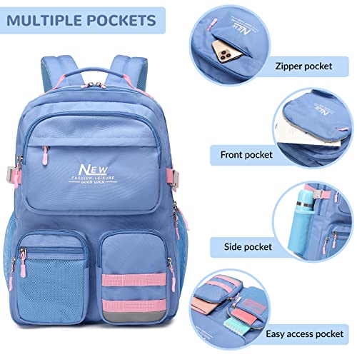 El-fmly Big School Backpack Bookbag for Teen Students, Multi Pockets Water Resistant Casual Daypack with 15.6 inch Laptop pocket for Travel(Grey)