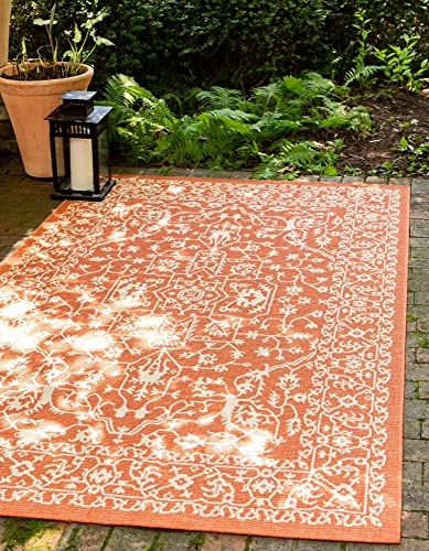 Unique Loom Outdoor Botanical Collection Area Rug - Allover (7' 1" x 10' Rectangle, Terracotta/ Beige)