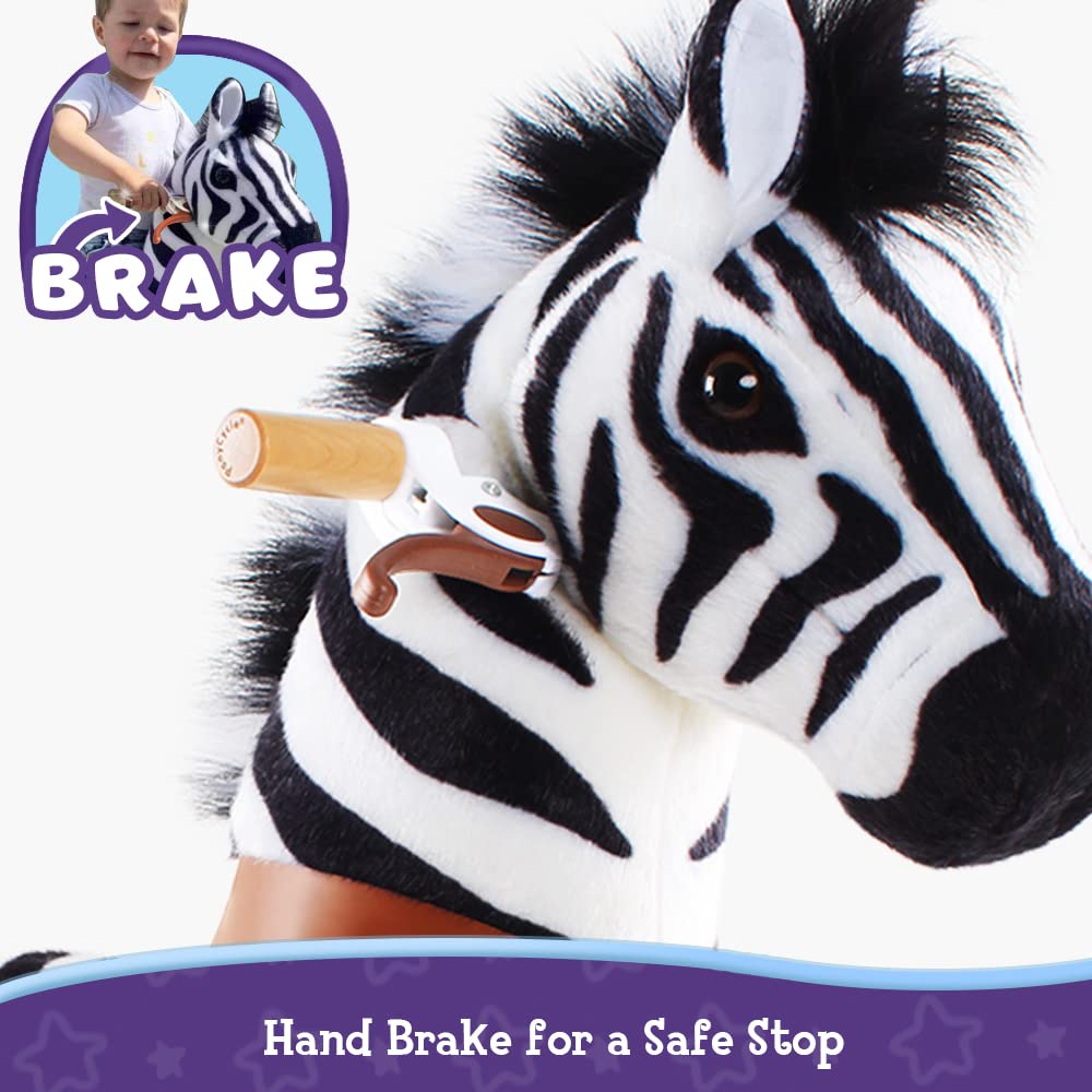 PonyCycle Official Ride-On Zebra No Battery No Electricity Mechanical Horse Toy Giddy up Pony Plush Walking Animal for Age 4-9 Years Medium Size - N4012