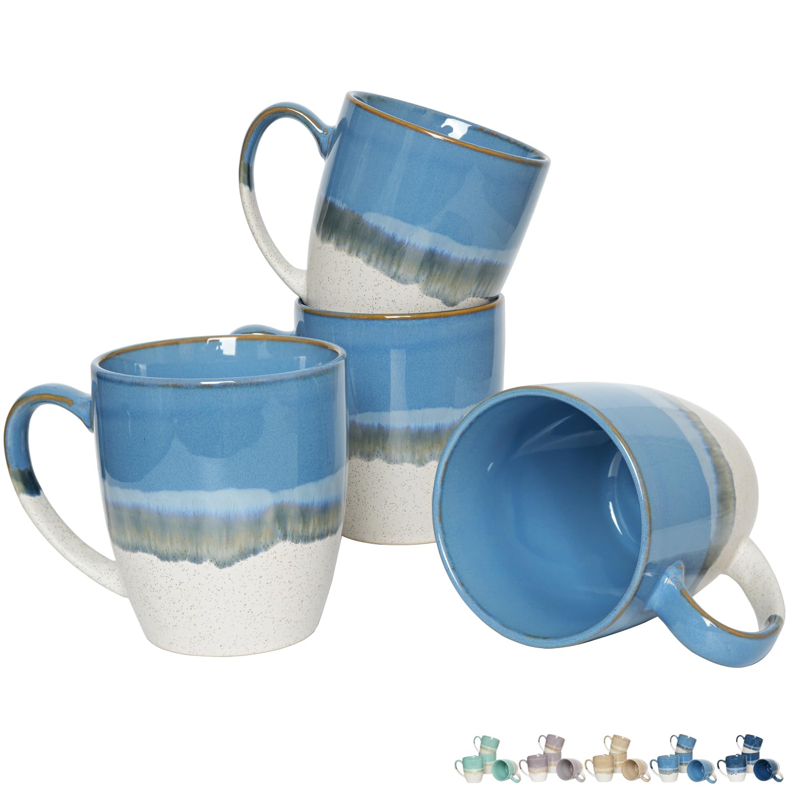 Bosmarlin Ceramic Coffee Mug Set of 4, 17 Oz, Coffee Cups with Big Handle, Microwave Safe, Unique Reactive Glaze
