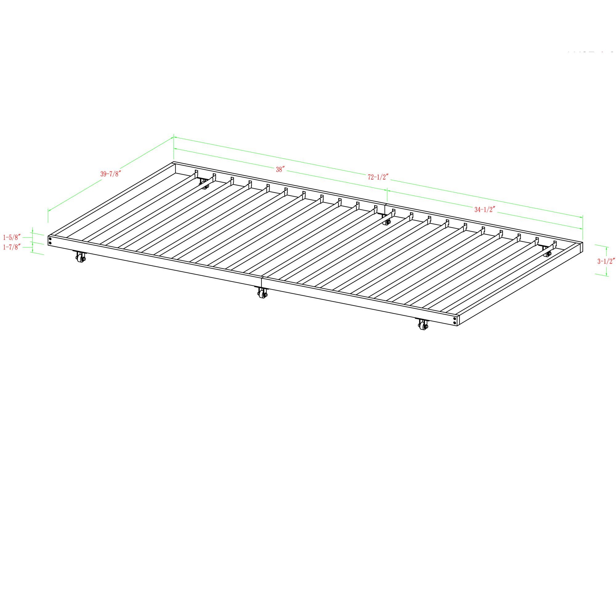 Home Accent Furnishings Modern Industrial Twin-Size Roll-Out Metal Trundle Bed Frame - Black