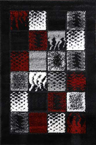 L'Baiet Rita Black Grey Red White Geometric Color Block Soft Shag Indoor 8' x 10' Area Rug