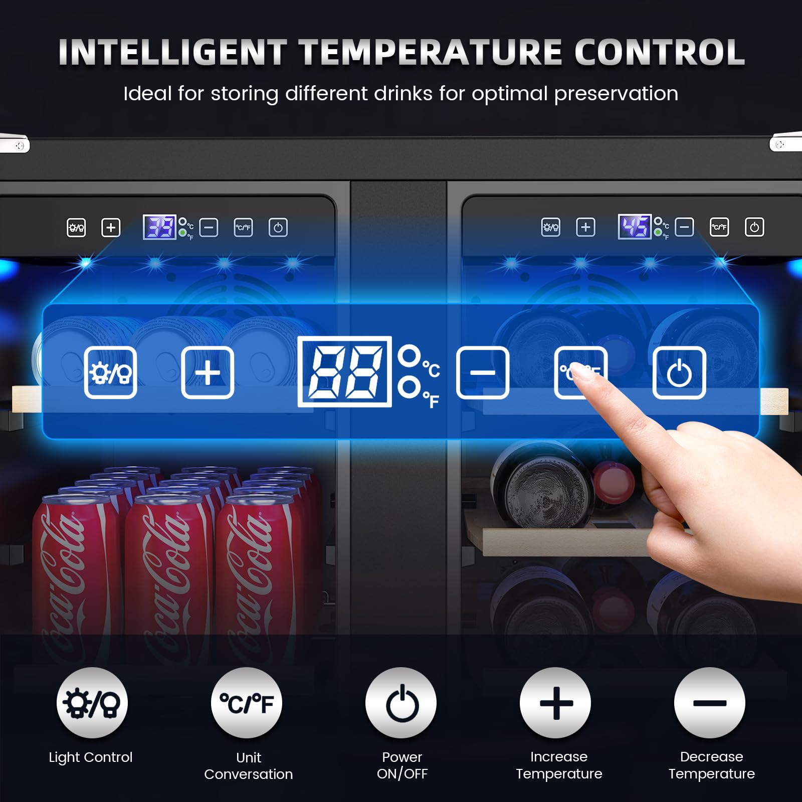 Mojgar Wine and Beverage Refrigerator, 24 Inch Dual Zone Wine Fridge with Safety Locks, Under Counter Wine Cooler Beer Fridge Built-In or Freestanding, Holds 20 Bottles and 57 Cans