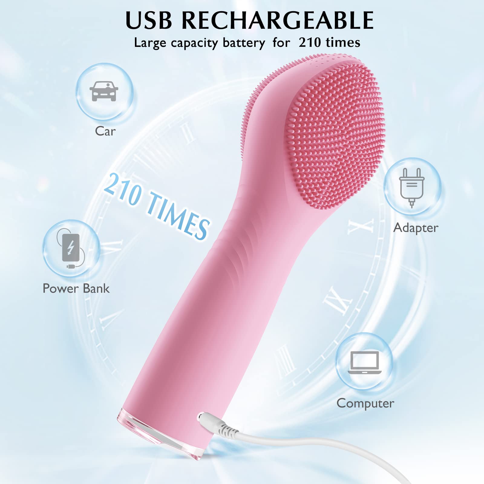 Facial Cleansing Brush Face Scrubber: Electric Sonic Vibration Face Brush for Exfoliating and Deep Cleaning Silicone Rechargeable Cleanser Device Waterproof Machine Skin Wash Exfoliator System