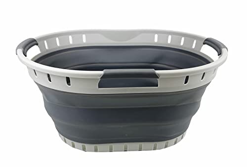 SAMMART 25L (6.6 gallon) Collapsible Plastic Laundry Basket - Foldable Pop Up Storage Container/Organizer - Portable Washing Tub - Space Saving Hamper/Basket (1, Grey)