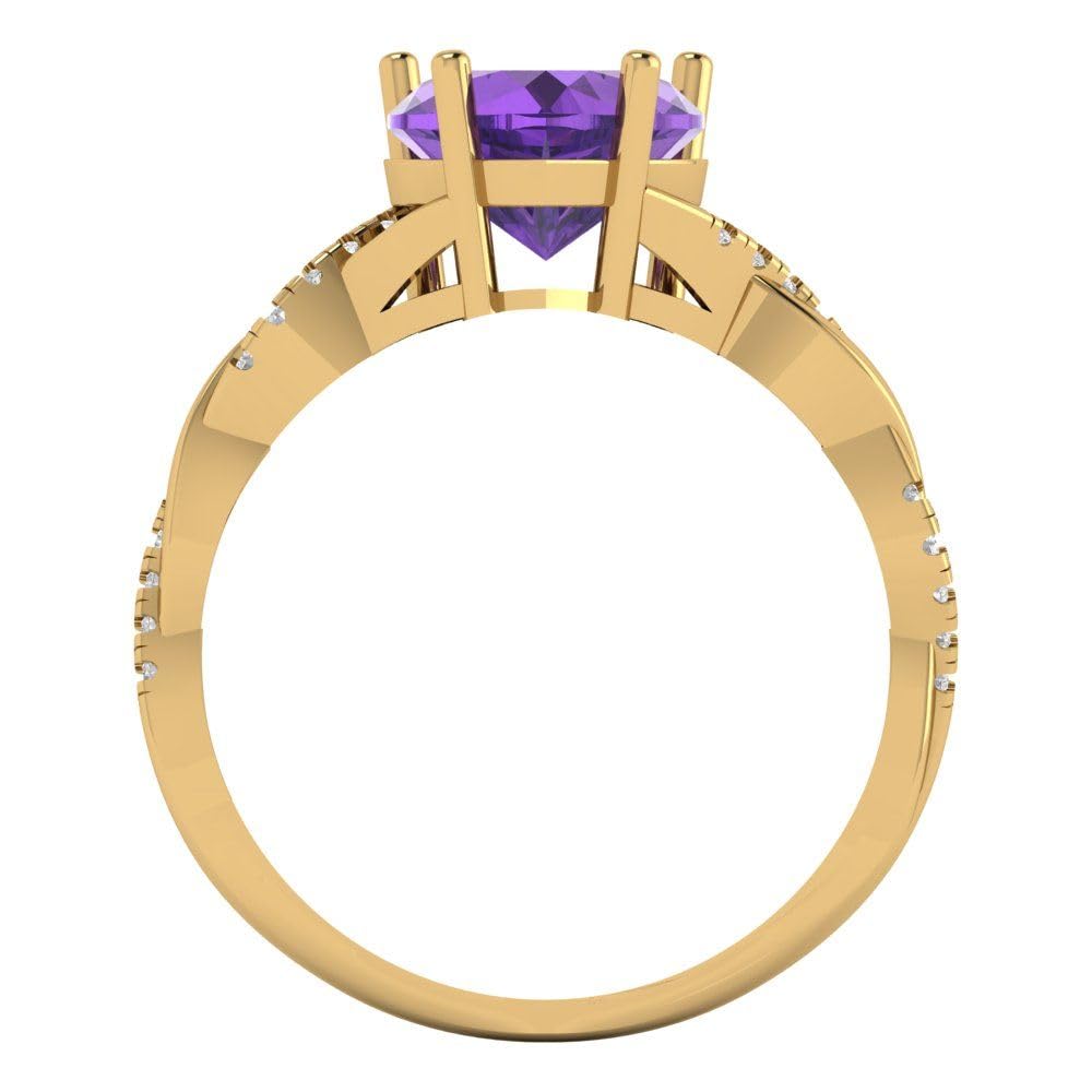 Clara Pucci 2.19ct Heart Cut Criss Cross Solitaire Halo Natural Amethyst Designer Anniversary Bridal Engagement Ring 14k Yellow Gold 6.25