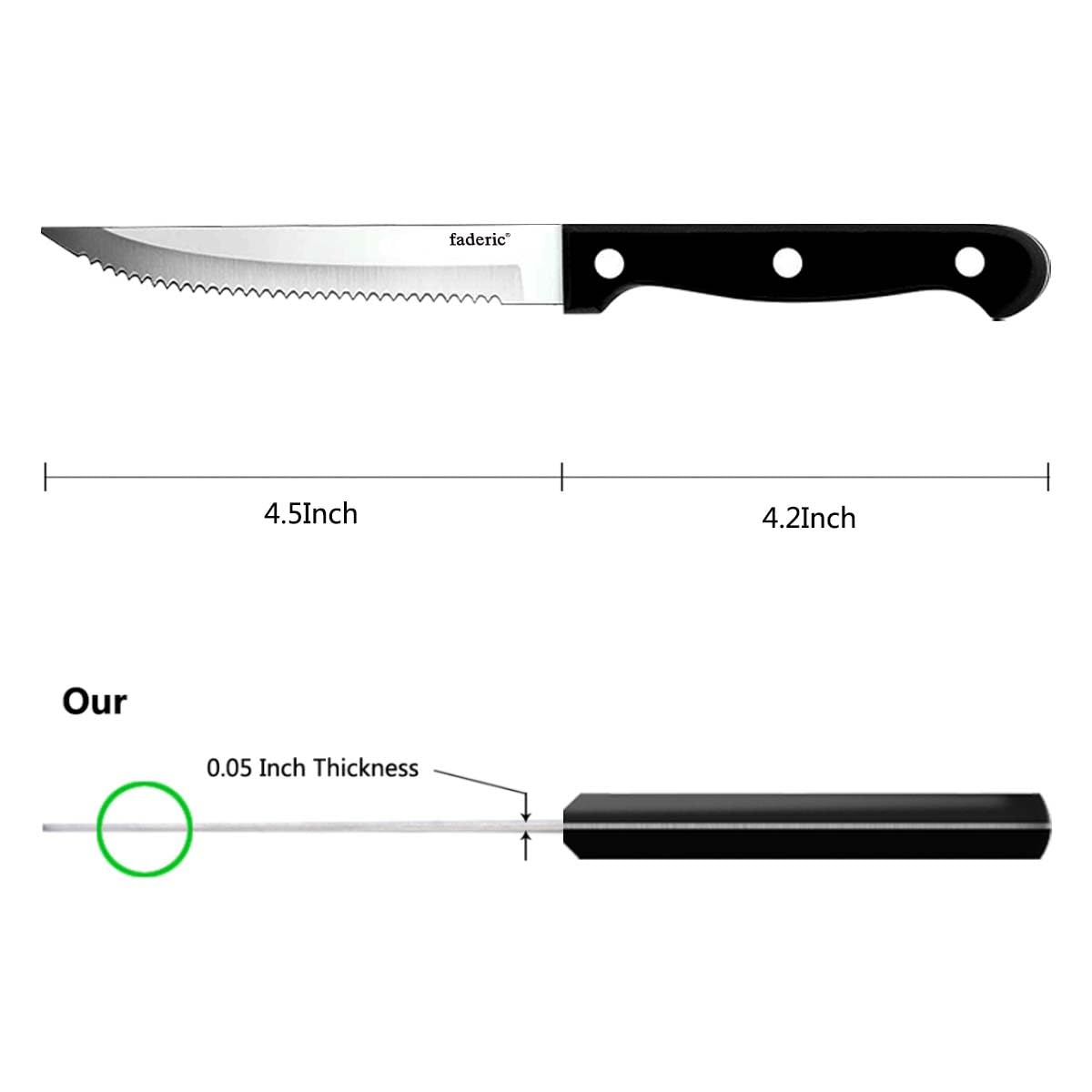 faderic 12-piece Serrated-Steak Knives, Black Full-Tang Triple Rivet Steak Knife Set,Stainless steel Sharp Blade,8.7 Inch,Dishwasher Safe