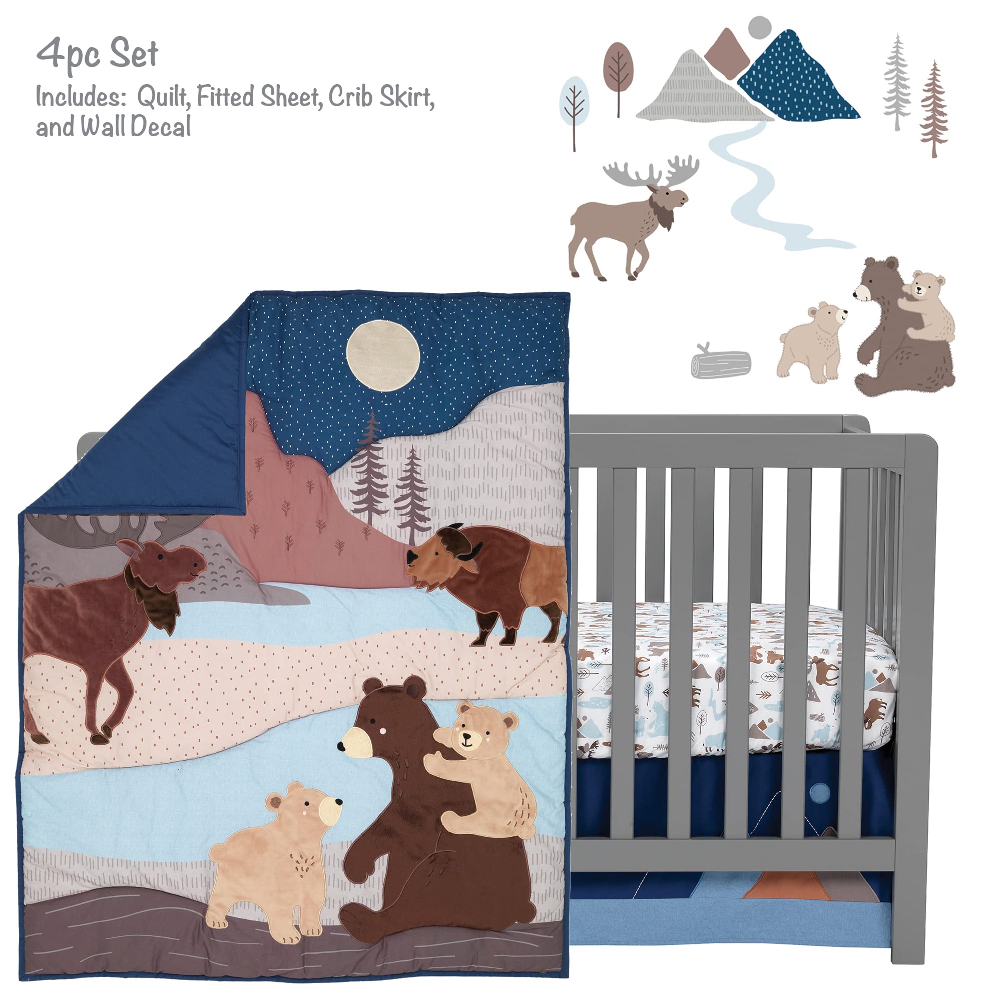 Lambs & Ivy Big Sky Blue/Brown Woodland Animals 4-Piece Baby Crib Bedding Set