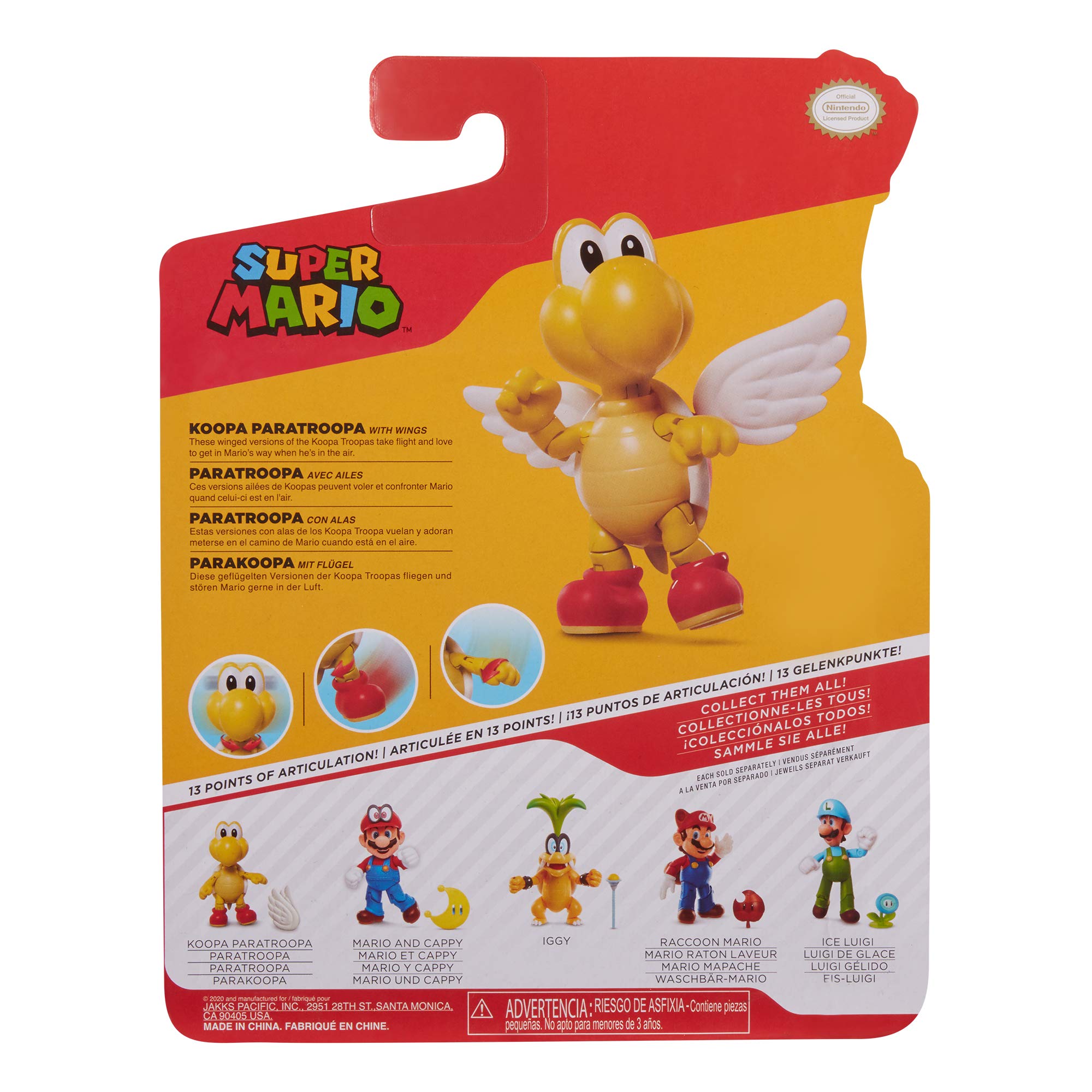 Super Mario Collectible Red para Koopa Troopa 4" Poseable Articulated Action Figure with Wings Accessory, Perfect for Kids & Collectors Alike! for Ages 3+