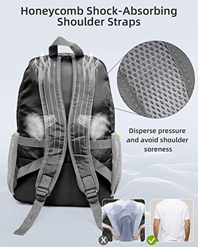 MULISOFT 30L Travel Packable Backpack, Foldable Hiking Backpack for Men & Women, Water-Resistant Lightweight Backpack for Camping, Outdoor, Cycling, Daypack with 8 Compartments