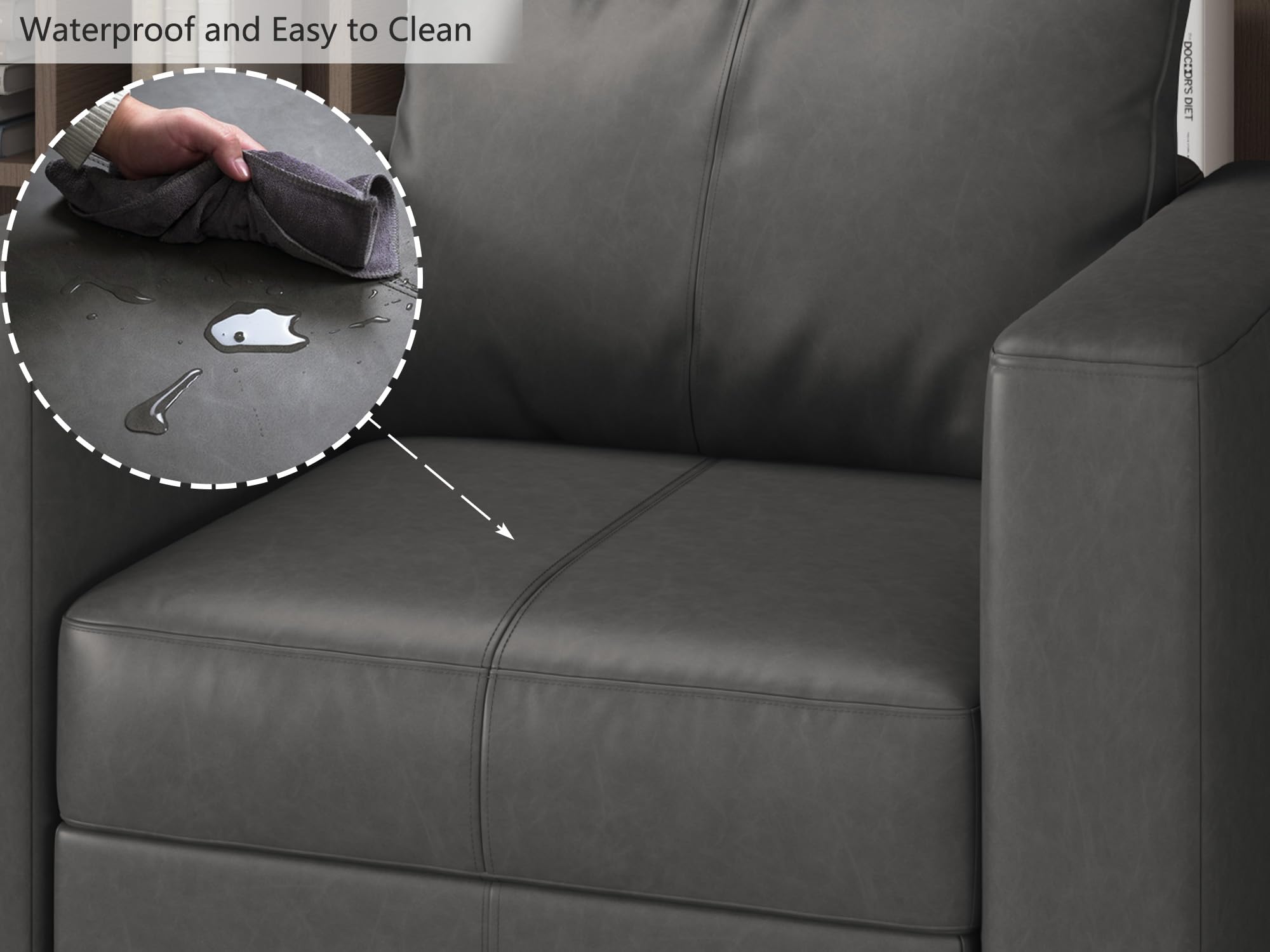 EASE MOOSE Large Sectional Sofa U Shaped Sectional Couch with Storage, Faux Leather Modular Sofa Convertible Sleeper Sofa with Reversible Chaises, Grey