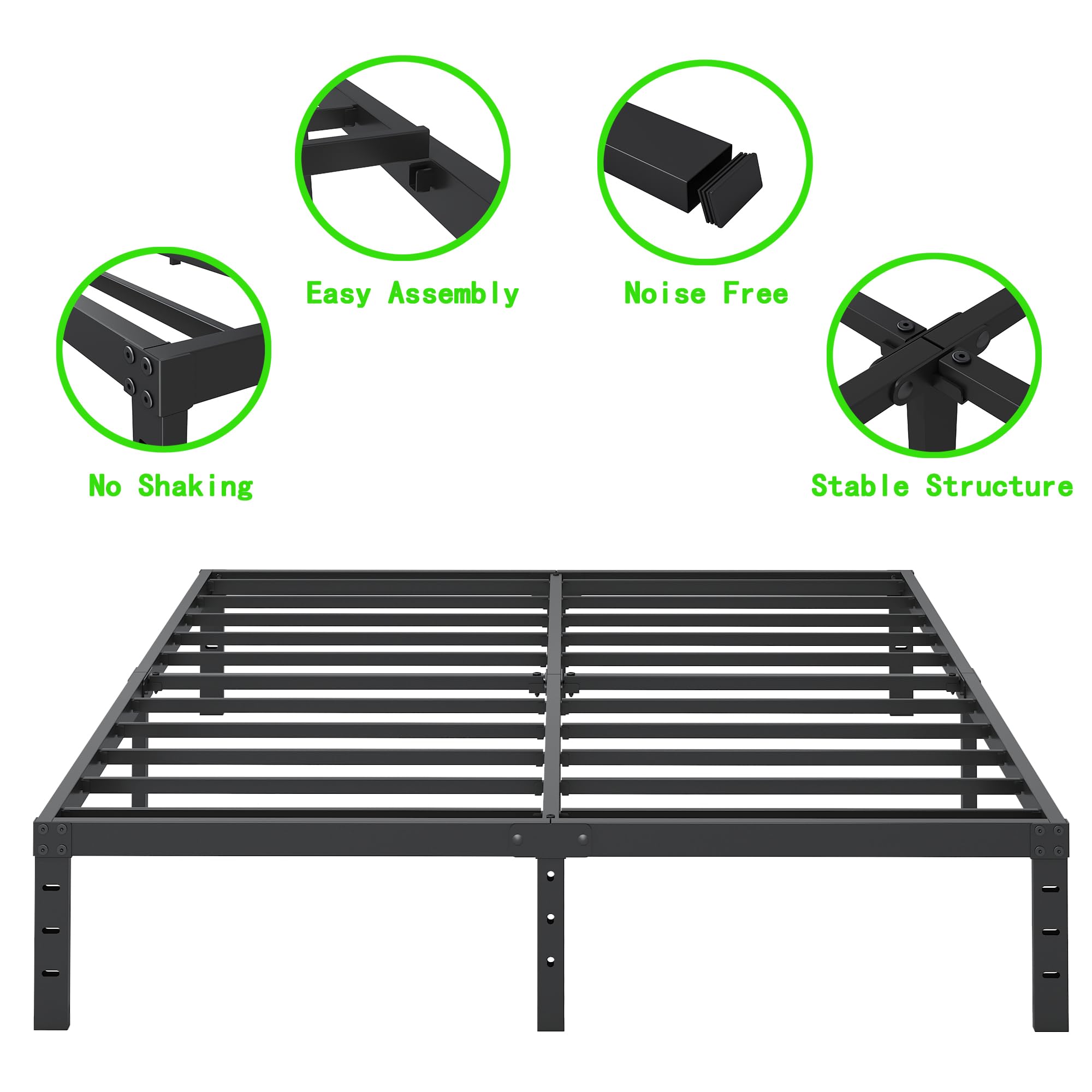 Cieemine 12 Inch Queen Size Metal Bed Frame, Heavy Duty Steel Slat Mattress Foundation,No Box Spring Needed, Easy Assembly, Noise-Free,Black