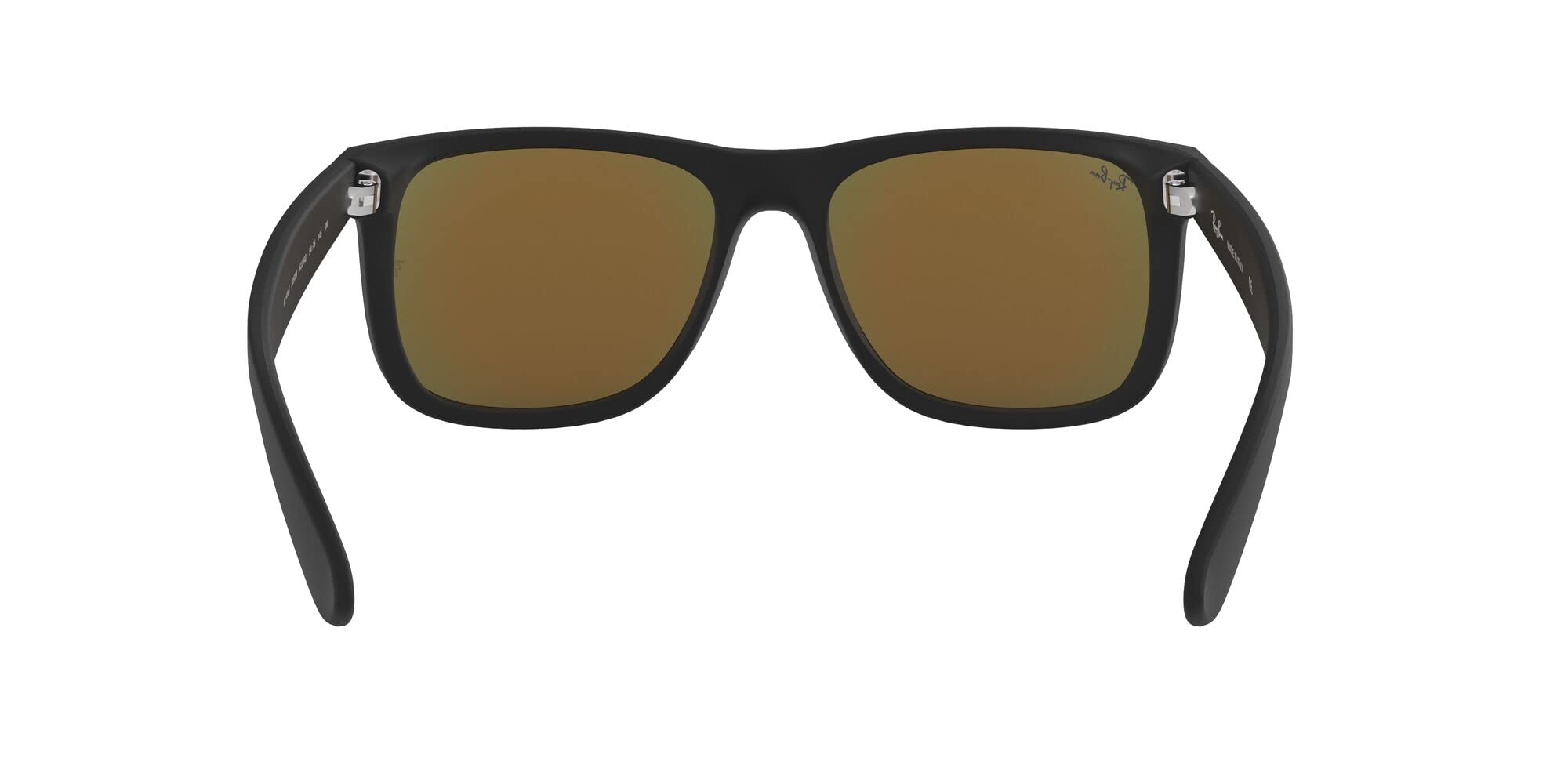 Ray-Ban RB4165 Justin Rectangular Sunglasses, Rubber Black/Brown Mirrored Orange, 51 mm