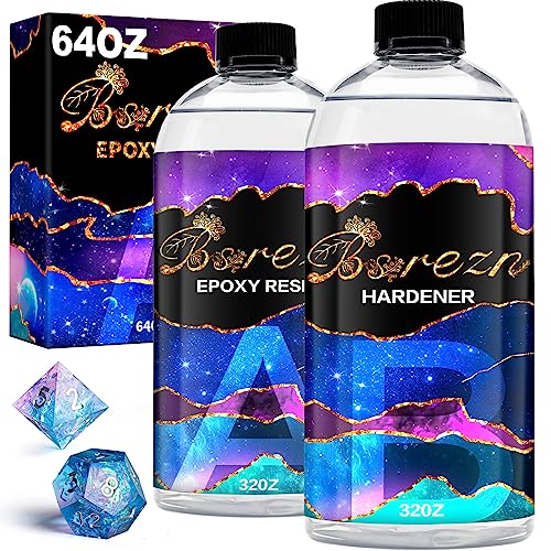 Bsrezn 64OZ Epoxy Resin Kit, Crystal Clear Hard Casting Resin and Hardener Resina Epoxica Transparente 2 Part Resin Art Supplies for Jewelry Making Bar Table top Countertop Craft-Anti Yellowing 1:1