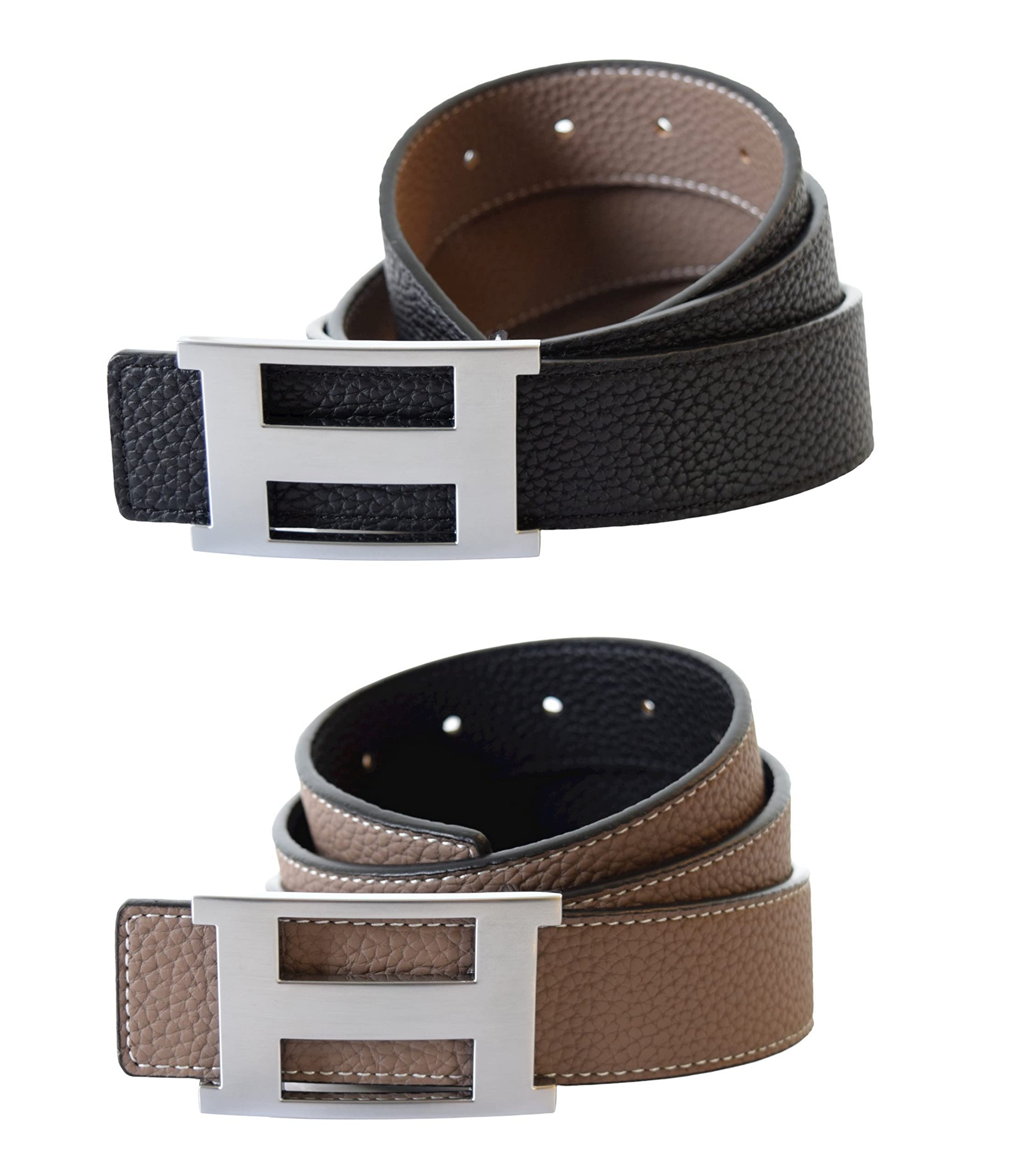 Dinamit Jeans Unisex Genuine Leather Casual Dress Belt with Buckle and Reversible Strap (Available in 2 Sizes) (Crash-Silver, Adjustable from 28" to 35" Waist)