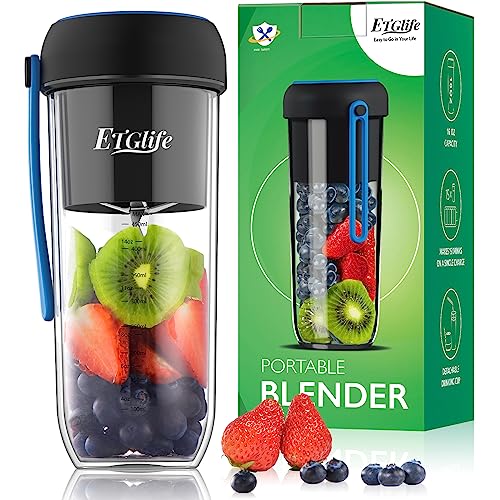 Travel Blender, ETGlife Portable Blender for Shakes and Smoothies 126W, 2H Fast Charge for 15 Times Uses, Self-Cleaning, with Cleaning Brush, Small Blender for Travel, Office, GYM, School