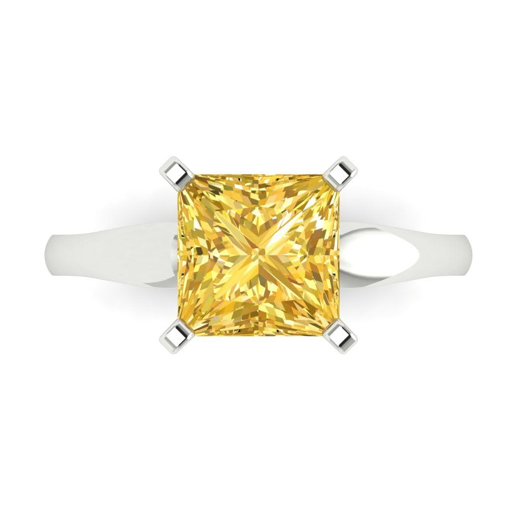 Clara Pucci 2.4ct Princess Cut Solitaire Natural Yellow Citrine Wedding Bridal Designer art deco Anniversary Ring Real 14k White Gold