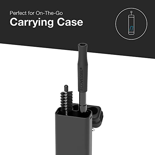 EcoVessel QUICKSTRAW β Stainless Steel Straw with Telescopic Function comes with Straw Cleaning Brush and Travel Case (Black Shadow)