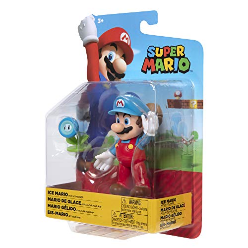 Super Mario Action Figure 4 Inch Ice Mario Collectible Toy with Ice Flower Accessory
