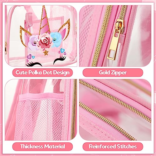 Kacctyen 3 Pcs Pink Clear Backpack Stadium Approved Backpack for Girls Clear School Backpack with Lunch Bag for Girls Boys(Unicorn Style)