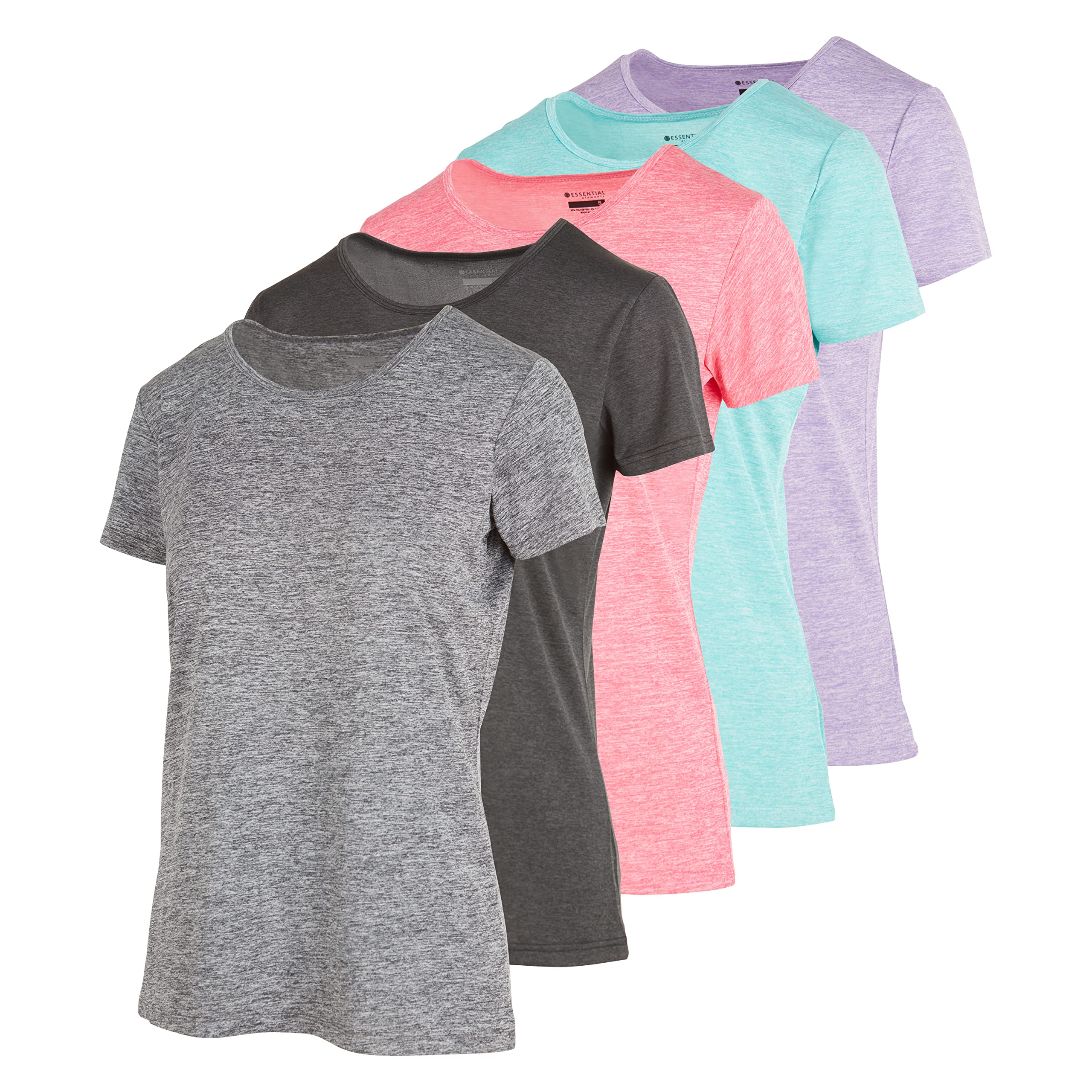 Crew Neck T-Shirt for Women – Athletic Active Yoga Womens Workout Gym Tops 5 Pack (X-Large, Set A)