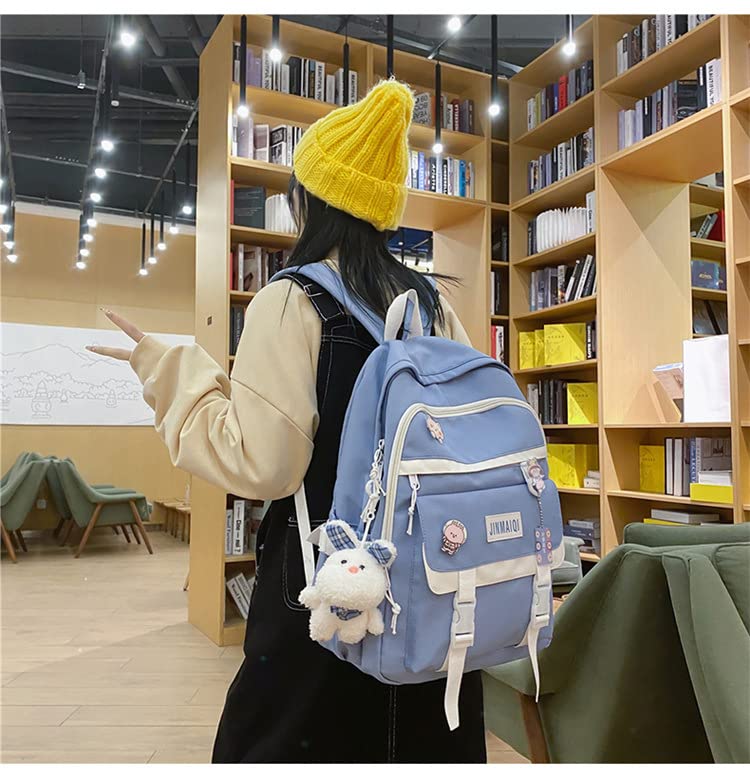 MEOKIM Kawaii Backpack with Cute Pin Accessories Plush Pendant Student Bag Large Capacity Waterproof Travel Backpack(Pink)