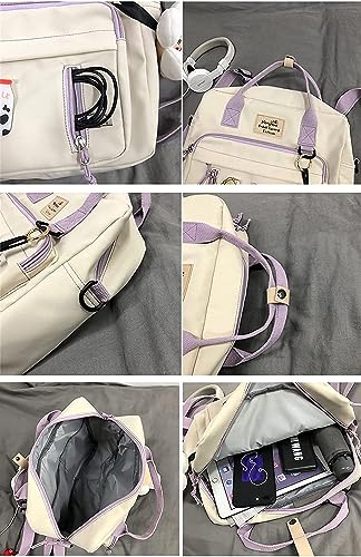 MUSICARD Girls Kawaii Backpack with Cute Pins and Pendant, Japanese Schoolbag Aesthetic Rucksack with Accessories for Teens