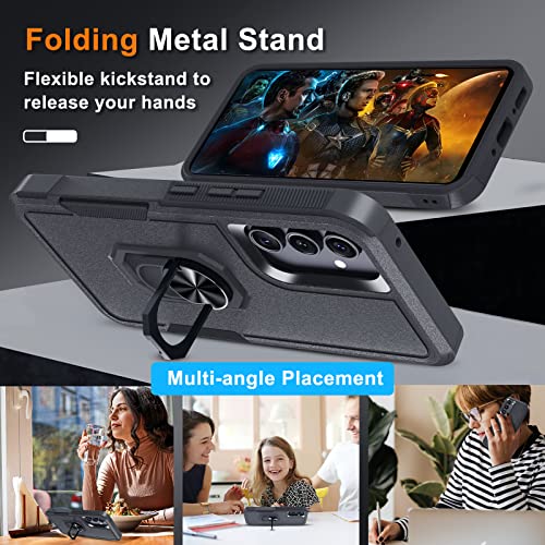 Samsung Galaxy A54 5G Case with Screen Protector (2 Packs),[Military Grade][Shockproof Protection][Built-in Ring Kickstand] Heavy Duty PC+TPU Dual Layer Case Cover-Black