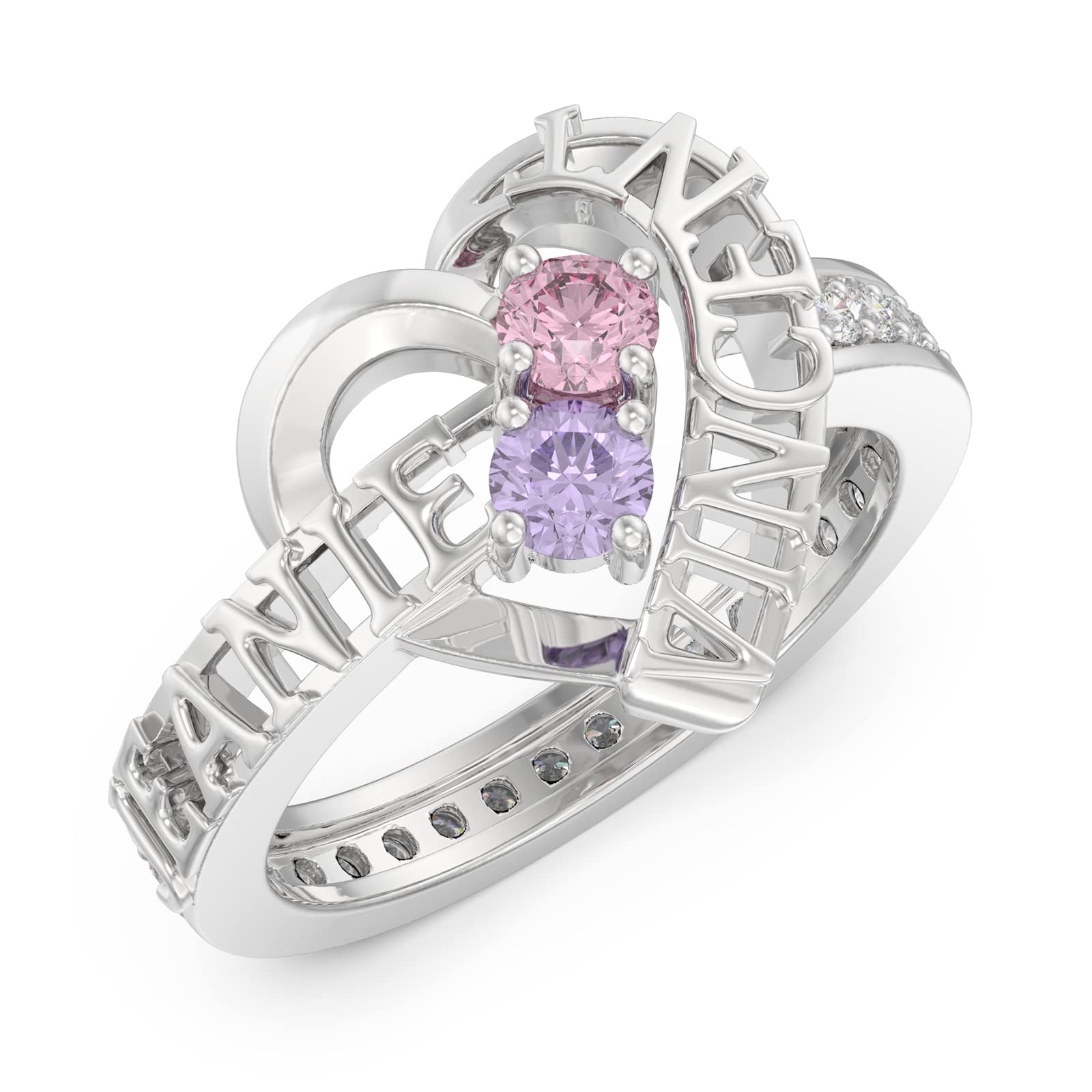 Custom Name Ring Creative 3D 925 Sterling Silver Birthstone Rings for Women Mother Dainty Bride Engagement Ring Personalized Promise Rings for Her (2 names)