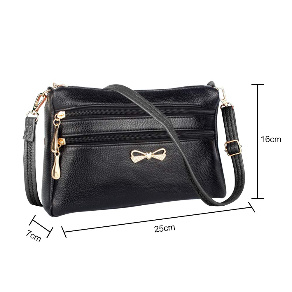 Daily Shopping Multi-Layer Money Purse Solid PU Litchi Pattern Mummy Money Bags, Black, 21 x 18 x 5cm