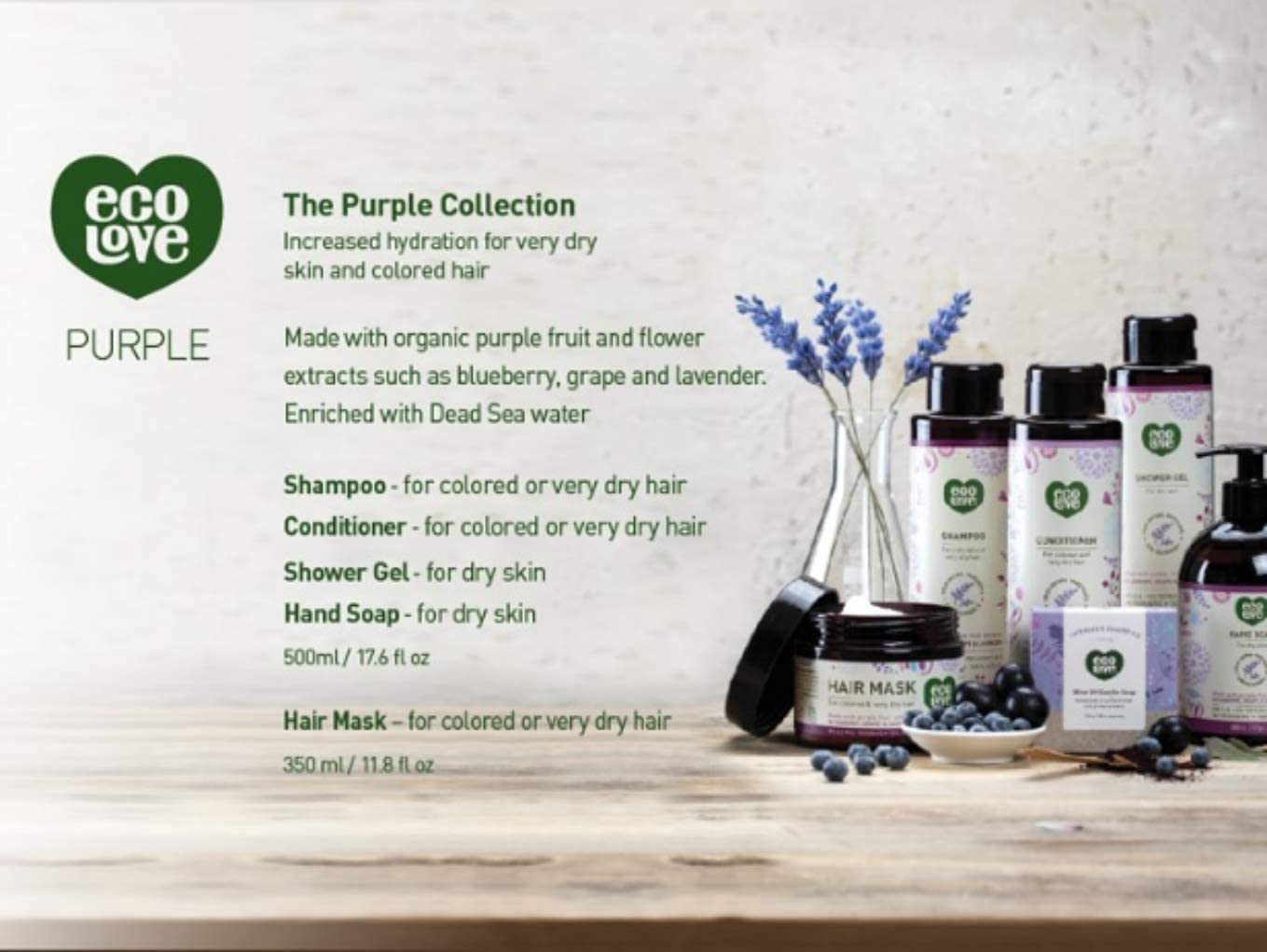 ecoLove - Natural Shampoo, Conditioner & Moisturizing Body Wash, With Organic Lavender Extract - No SLS or Parabens - Vegan and Cruelty-Free
