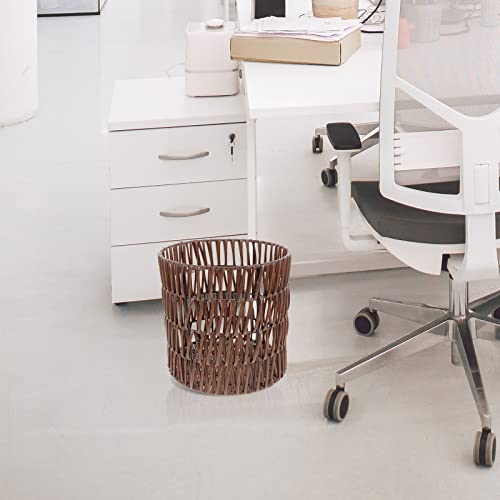 Gatuida Small Woven Basket Trash Can Wastebasket Round Wicker Waste Paper Bin Storage Basket for Bedroom, Bathroom, Office(Brown)