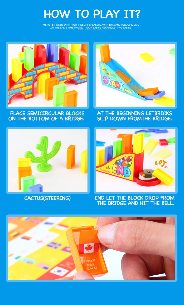 Wellin 260 pcs Blocks Domino Train Toy with Bridge Set Mega Pack Domino Game for 3-12 Years Old Boys Building Blocks Stacking Tile Games (260 pcs Domino Train with Bridge Set)