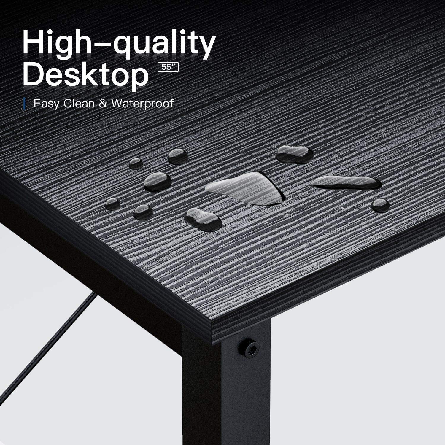 Computer Desk with Storage Shelves 55 inch Home Office Desk with CPU Stand, Study Writing Desk Workstation for Small Space, Black