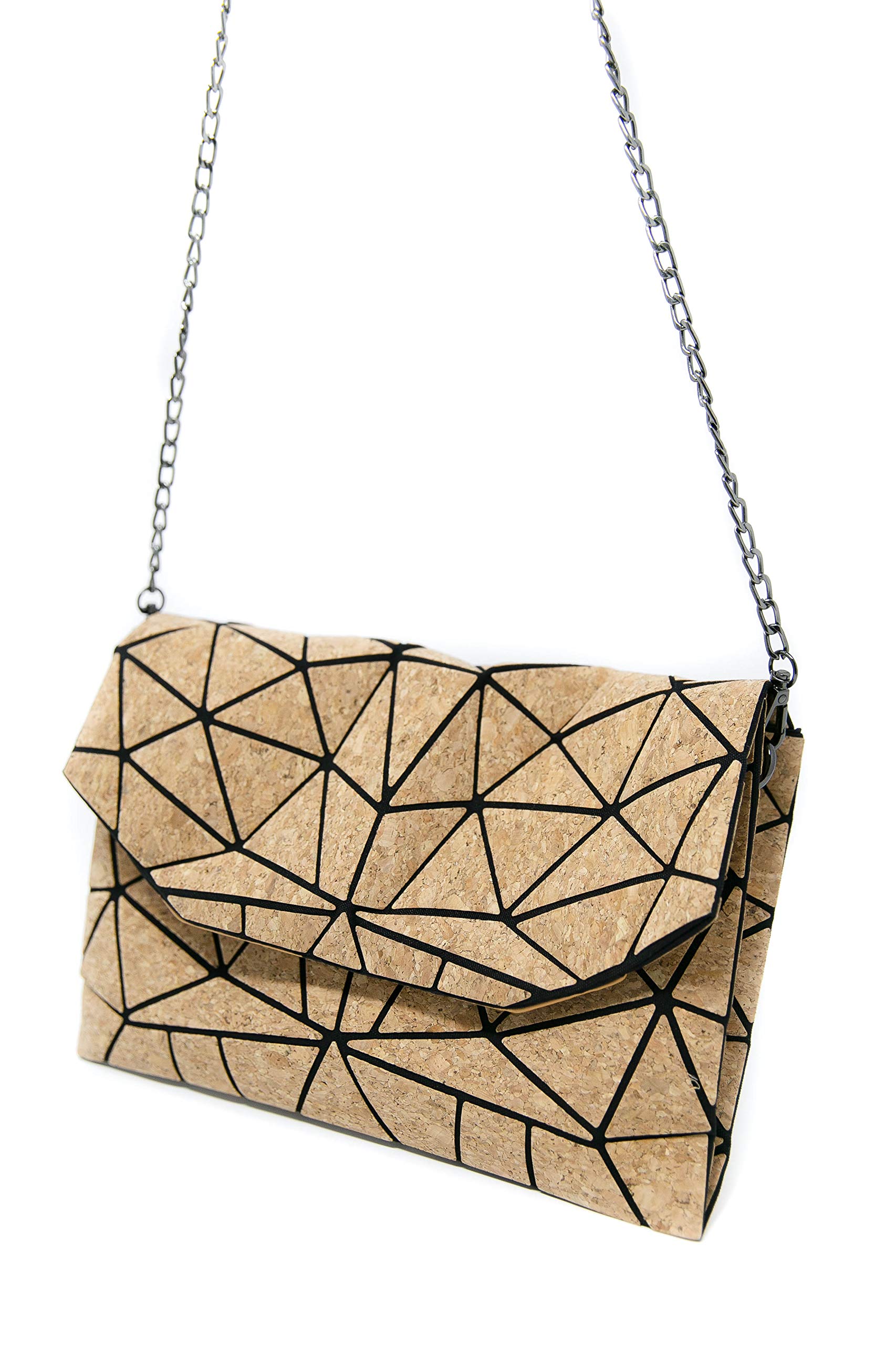 Cork Envelope Bag - Chain Clutch Bag - Geometric Crossbody Handbag