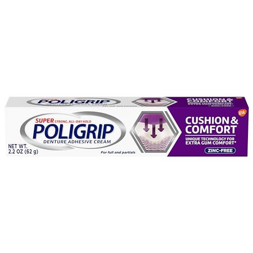 Super Poligrip Cushion & Comfort, Denture and Partials Adhesive Cream, 2.2 Ounces