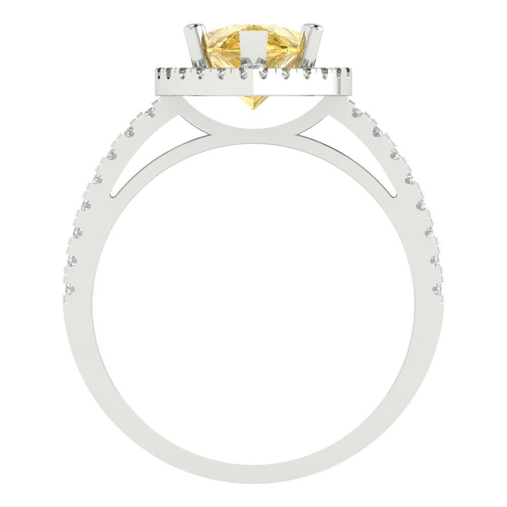 Clara Pucci 2.39ct Pear Cut Solitaire Halo Canary Yellow Simulated Diamond Designer Wedding Anniversary Bridal Ring 14k White Gold
