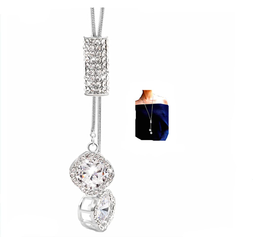Cathercing Flower Rhinestone Pendant Long Necklace for Women Sweater Chain Statement Necklace Choker Adjustable Elegant Jewelry Accessories Dressy Collocation Winter Evening Party Wedding