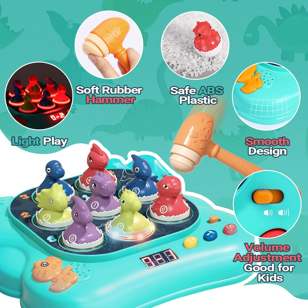 Dinosaur Toys,Interactive Whack A Dinosaur Game with Single & Multiplayer Mode,Electronic Pounding Toys with Dino Instruction,Music,Q&A Mode,Educational Toys for 3 4 5 6 7 8 Years Old Boys Girls